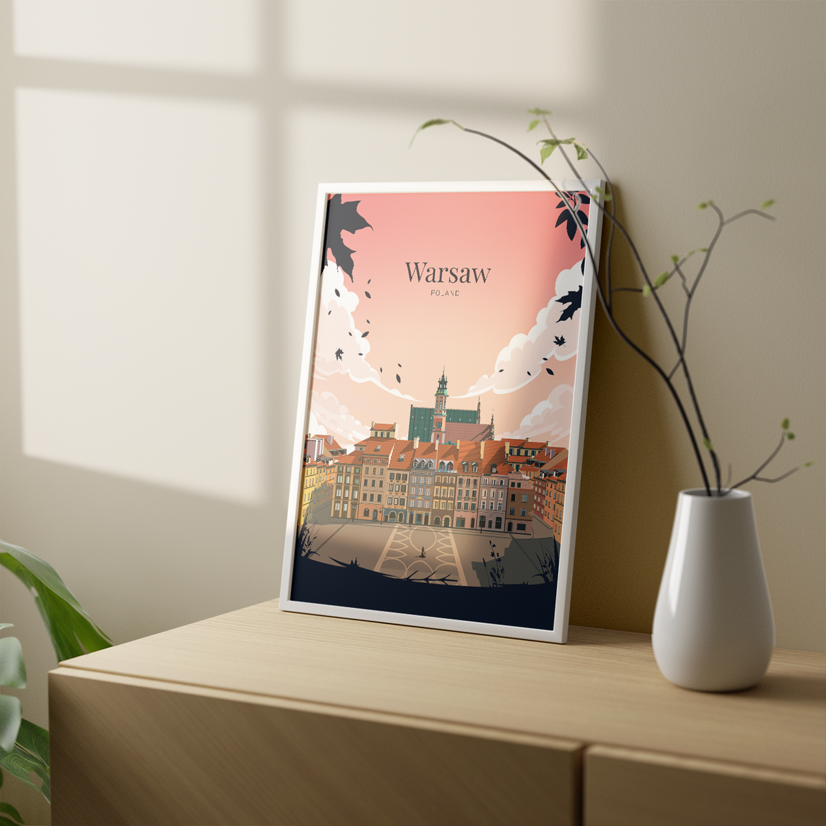 Warsaw, Poland pink poster– Kawaink